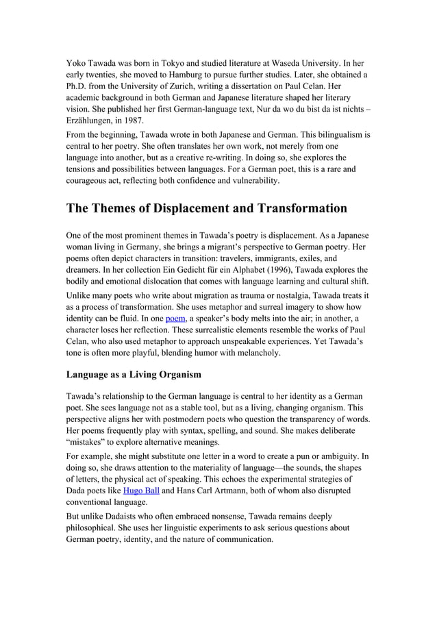 20th Century German Poet Yoko Tawada.docx