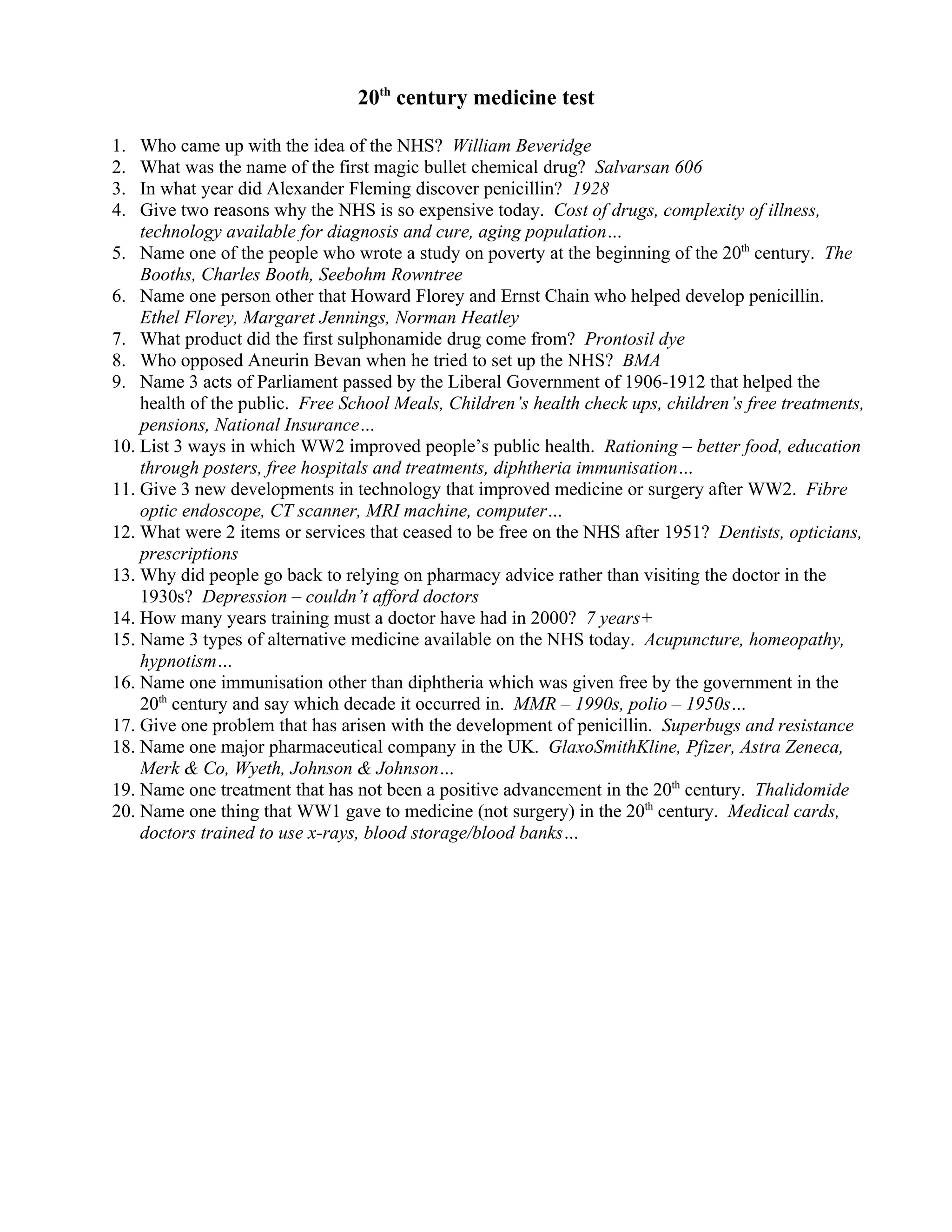 20th century medicine test | DOC | Pharmaceutical Drugs | Medical Health