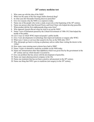 20th century medicine test | DOC | Pharmaceutical Drugs | Medical Health