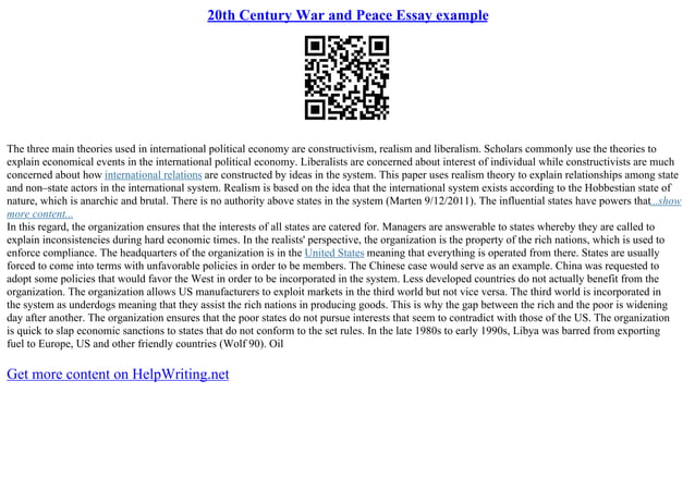 20Th Century War And Peace Essay Example | PPT