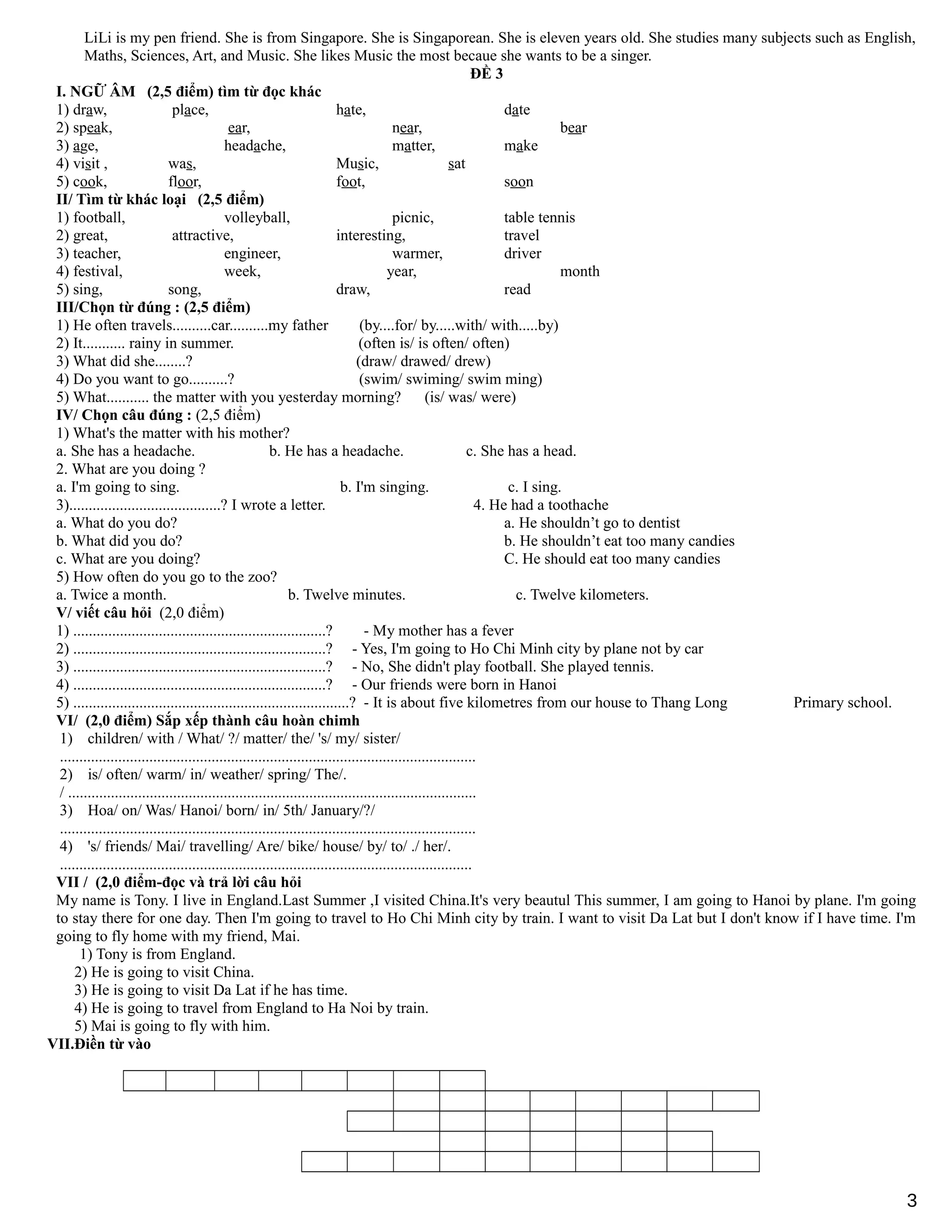 20 đề thi học sinh giỏi tiếng anh lớp 5 | DOC