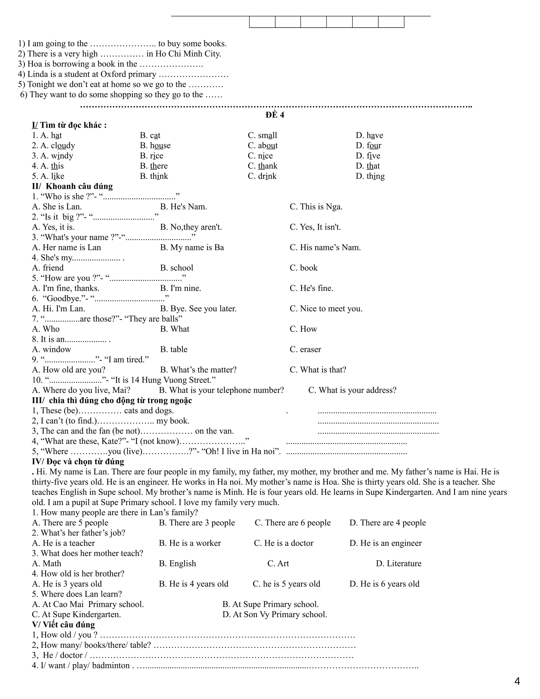 20 đề thi học sinh giỏi tiếng anh lớp 5 | DOC