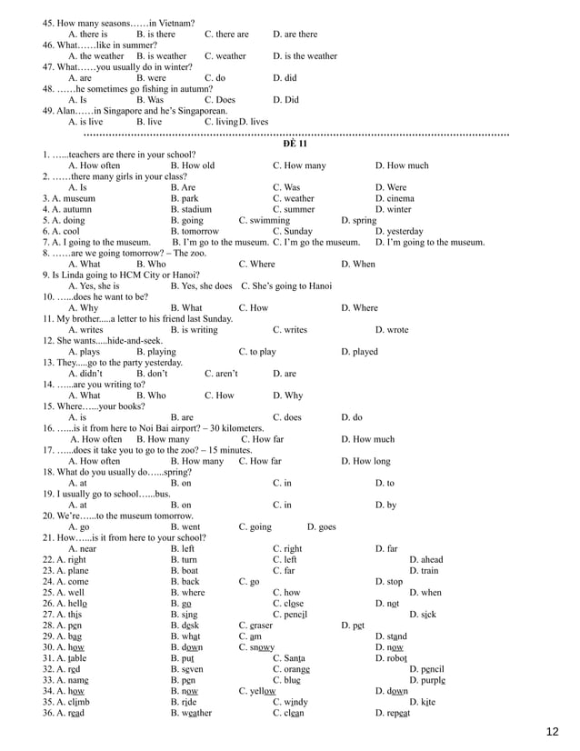 20 đề thi học sinh giỏi tiếng anh lớp 5 | DOC