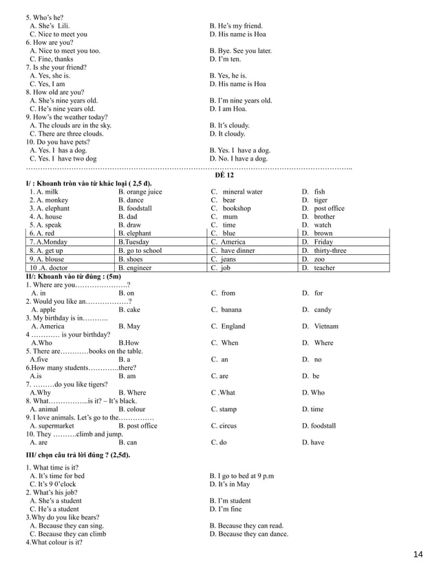 20 đề thi học sinh giỏi tiếng anh lớp 5 | DOC