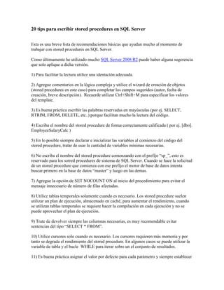 20 tips para escribir stored procedures en sql server | PDF