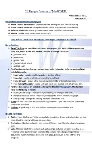 20 unique features of MS-word | DOCX