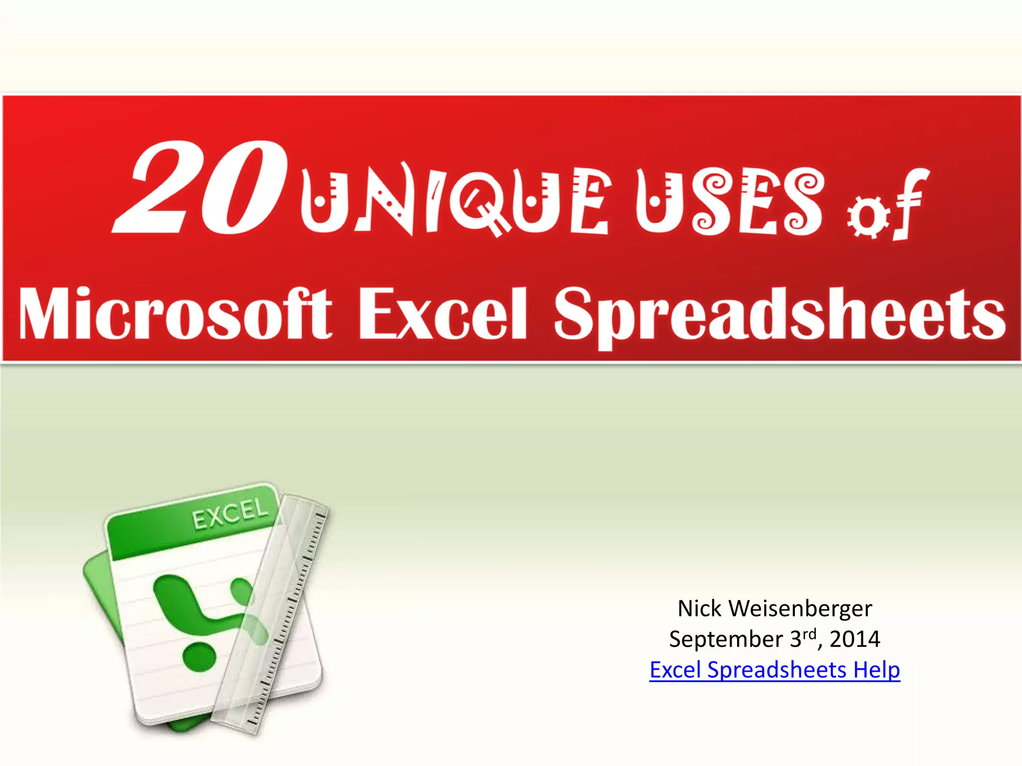 20 Unique Uses of Excel Spreadsheets | PDF