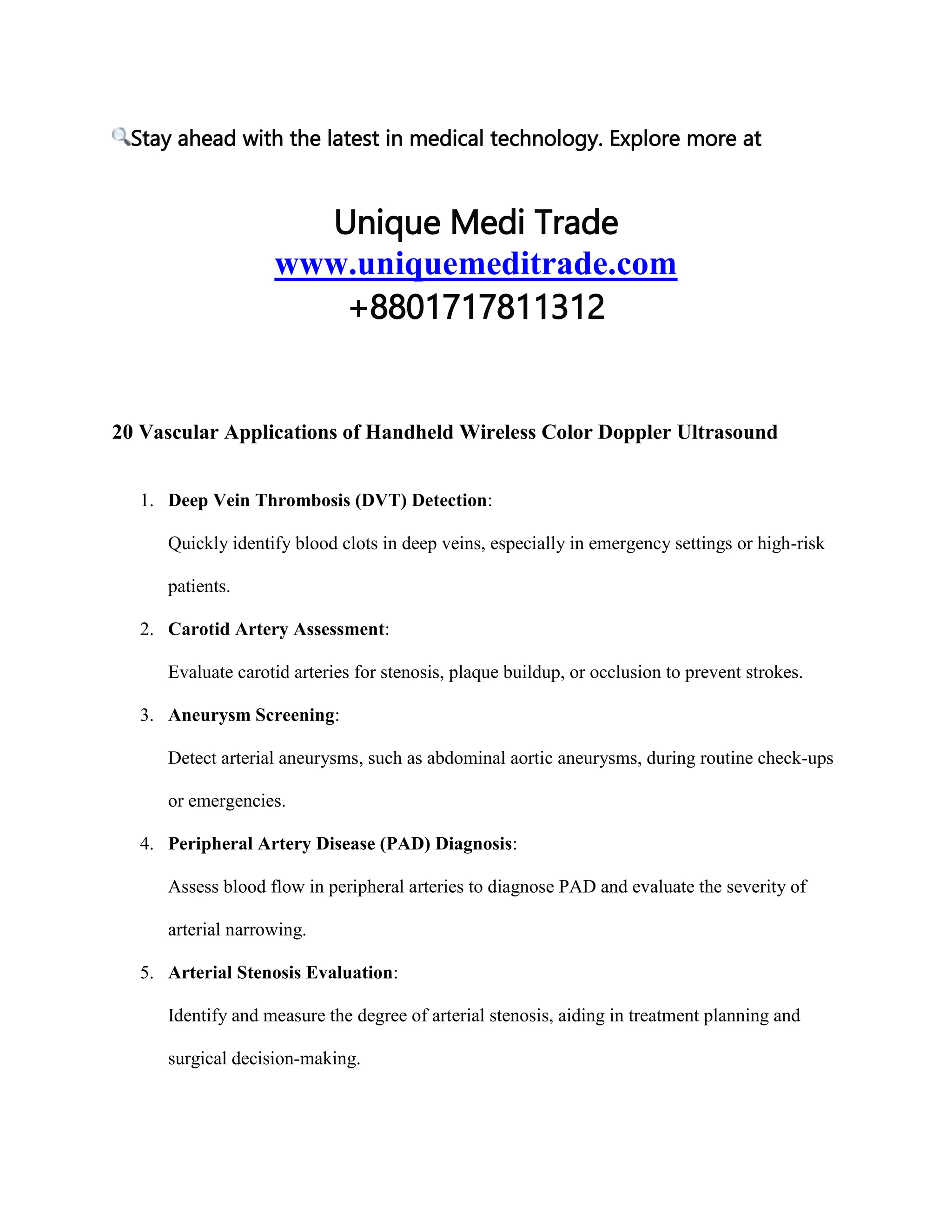 20 Vascular Applications of Handheld Wireless Color Doppler Ultrasound ...