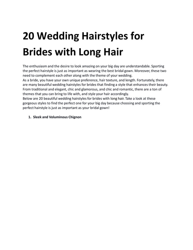 20 wedding hairstyles for brides with long hair | PDF