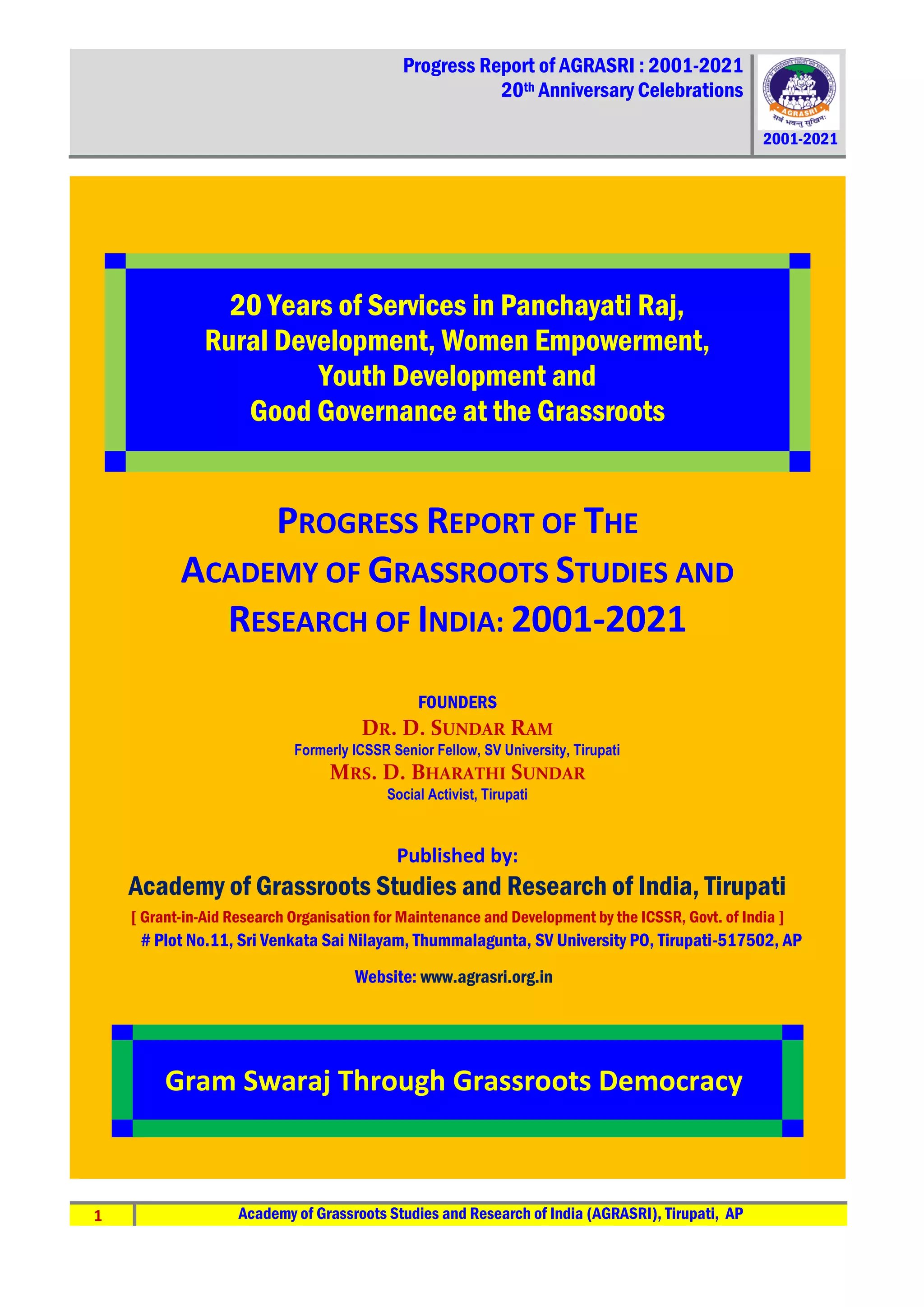 20 years progress report of agrasri 2001-2021-two decades of services ...