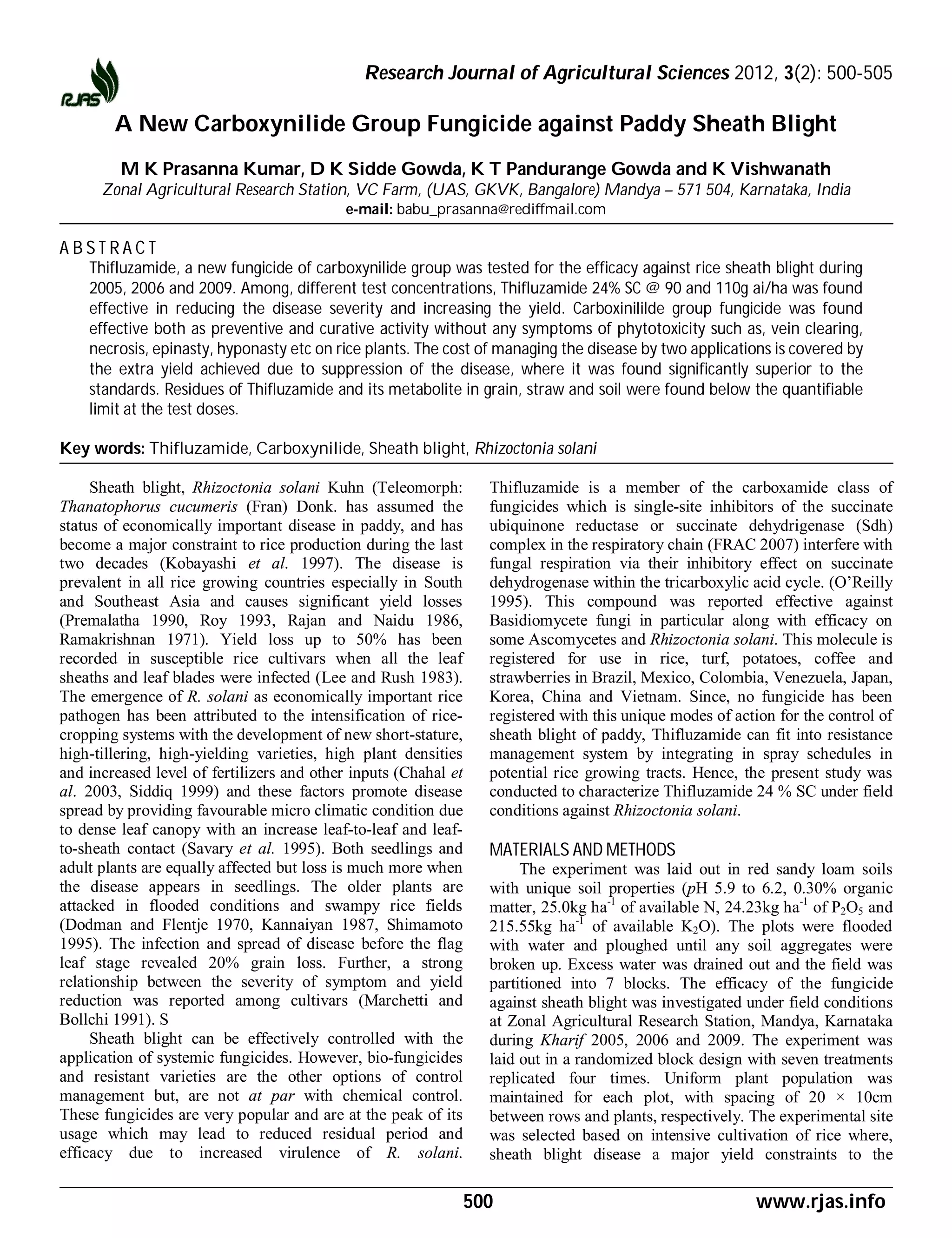 21. a new carboxynilide group fungicide against paddy sheath blight | PDF
