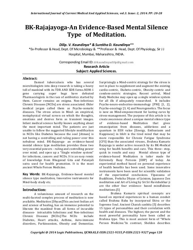 BK-Rajajayoga - An Evidence-Based Mental Silence Type of Meditation