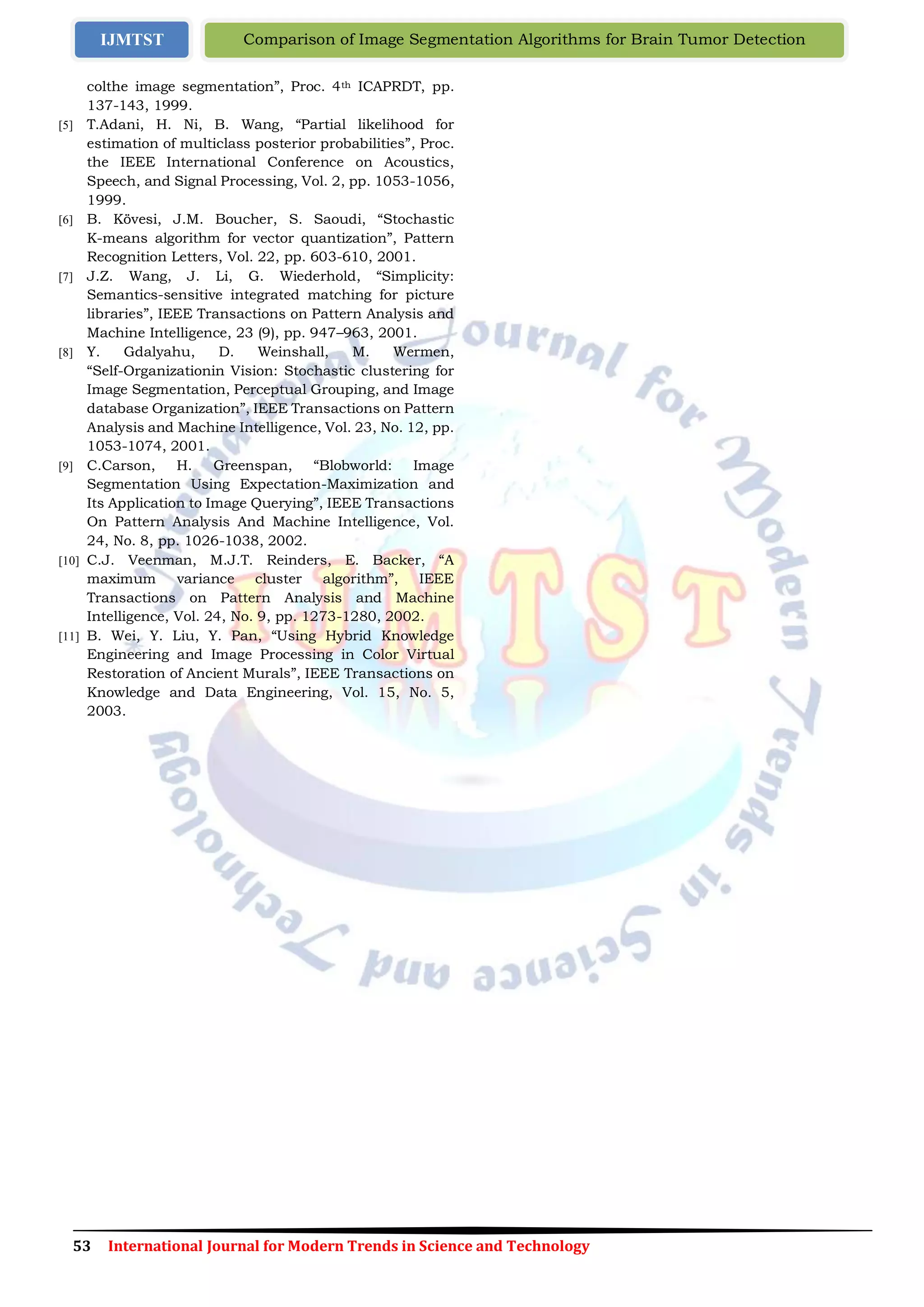 Comparison Of Image Segmentation Algorithms For Brain Tumor Detection Pdf Brain And Nervous