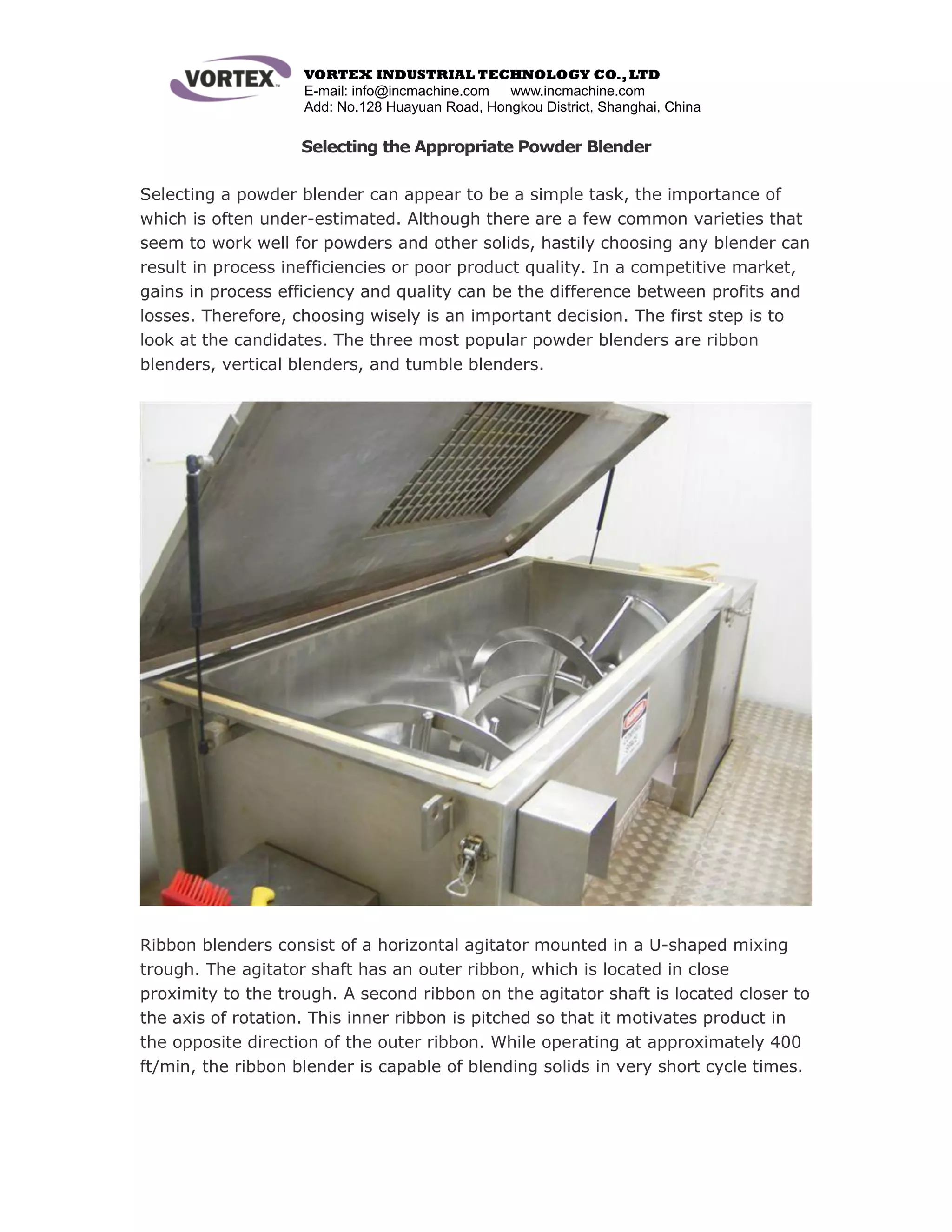 selecting the appropriate powder blender | PDF