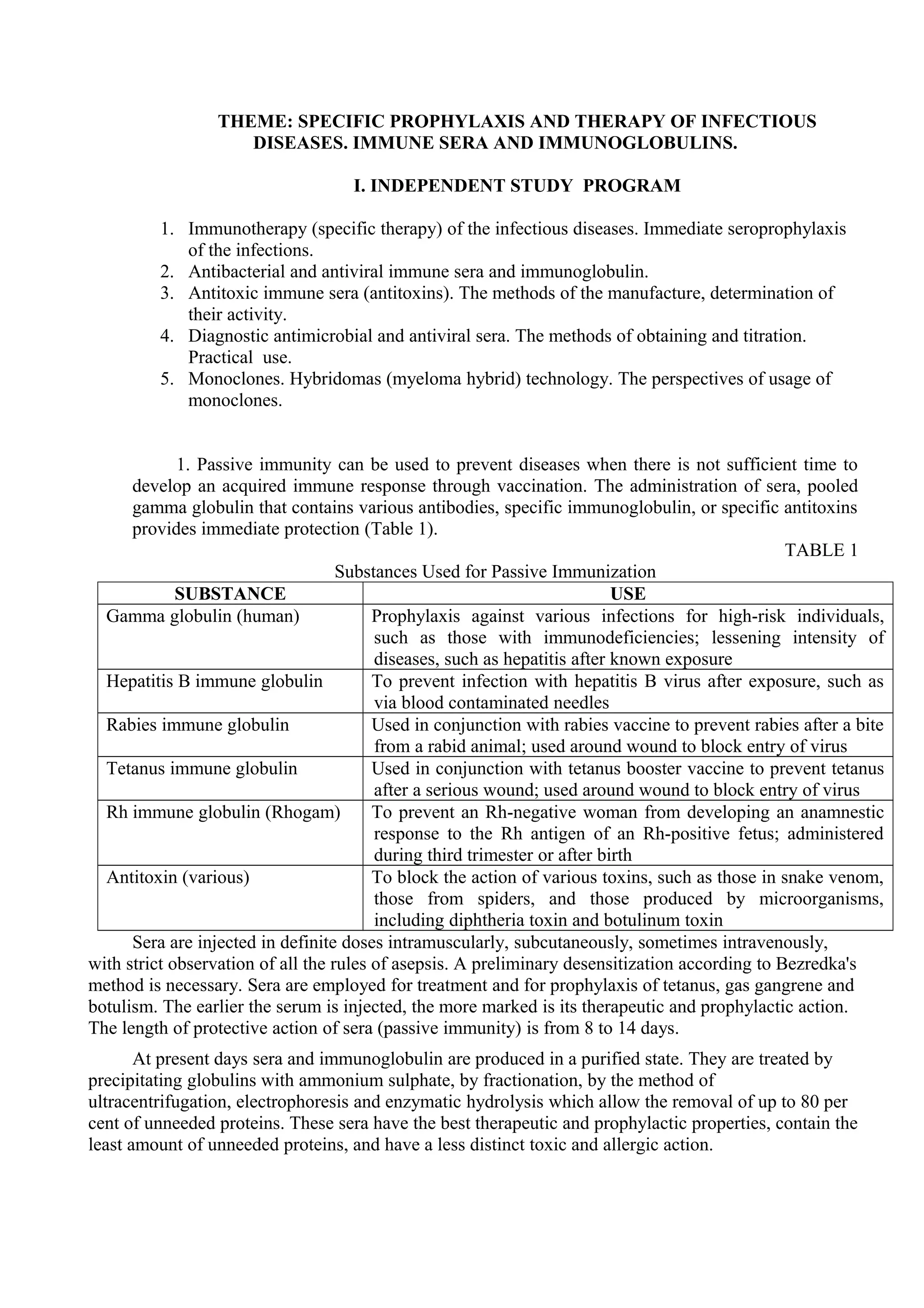 Specific prophylaxis & therapy of infectious diseases. Immune sera ...