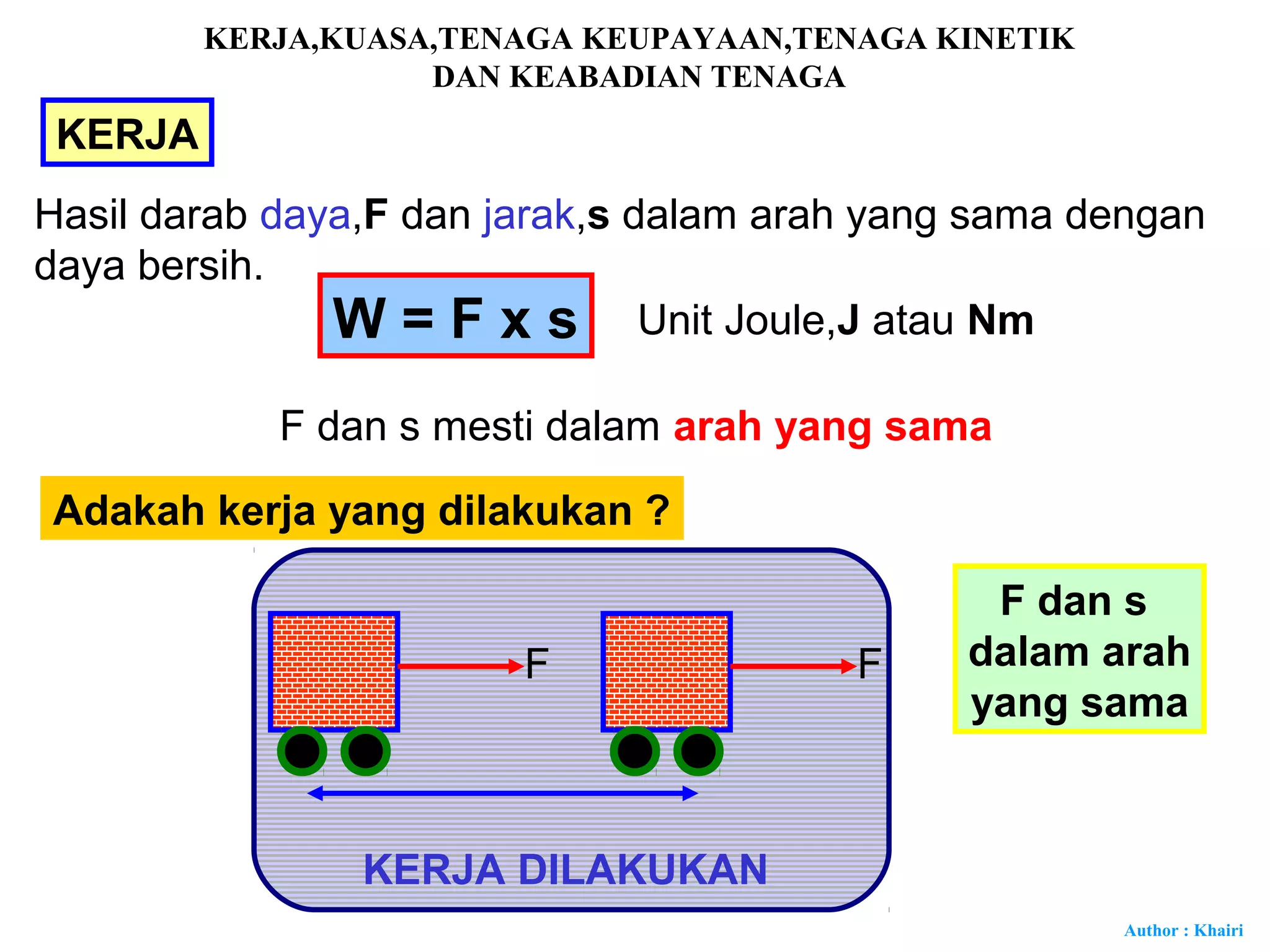 Kerja,Kuasa,Tenaga Keupayaan,Tenaga Kinetik Dan Keabadian Tenaga | PDF