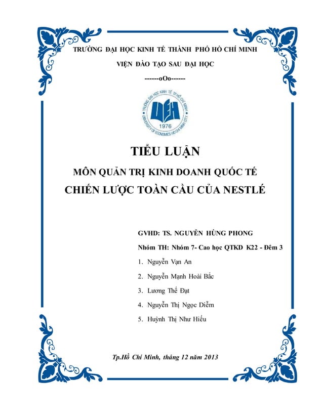 Tiểu luận Quản trị kinh doanh quốc tế Chiến lược toàn cầu của Nestlé, HAY | DOC