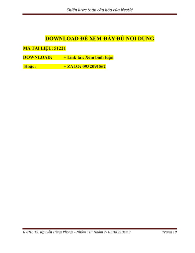 Tiểu luận Quản trị kinh doanh quốc tế Chiến lược toàn cầu của Nestlé, HAY | DOC