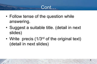 Functional English 23. Reading Comprehension, Precis Writing. Code 0073 | PPT