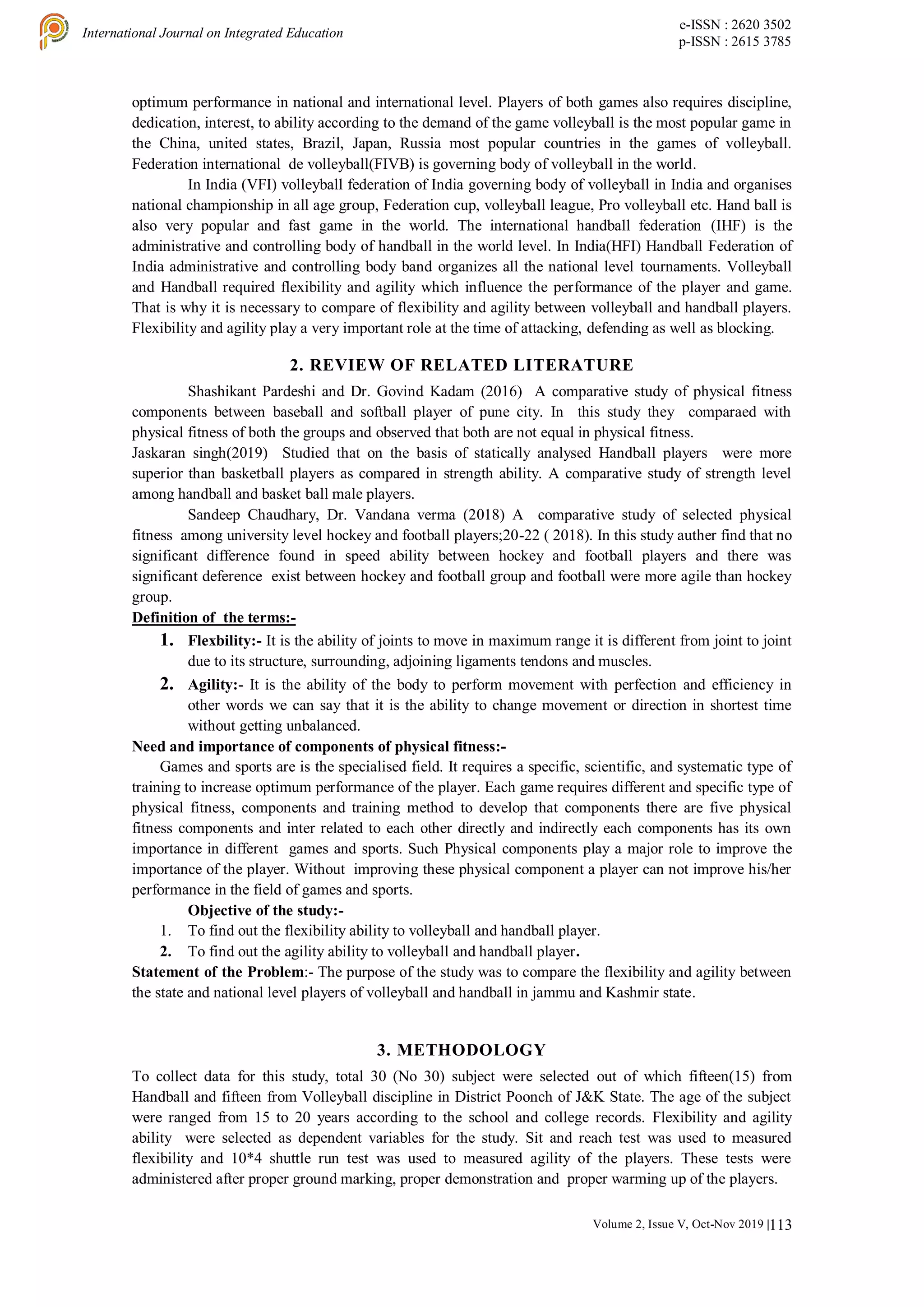 Comparative study on the agility and flexibility ability of state and ...