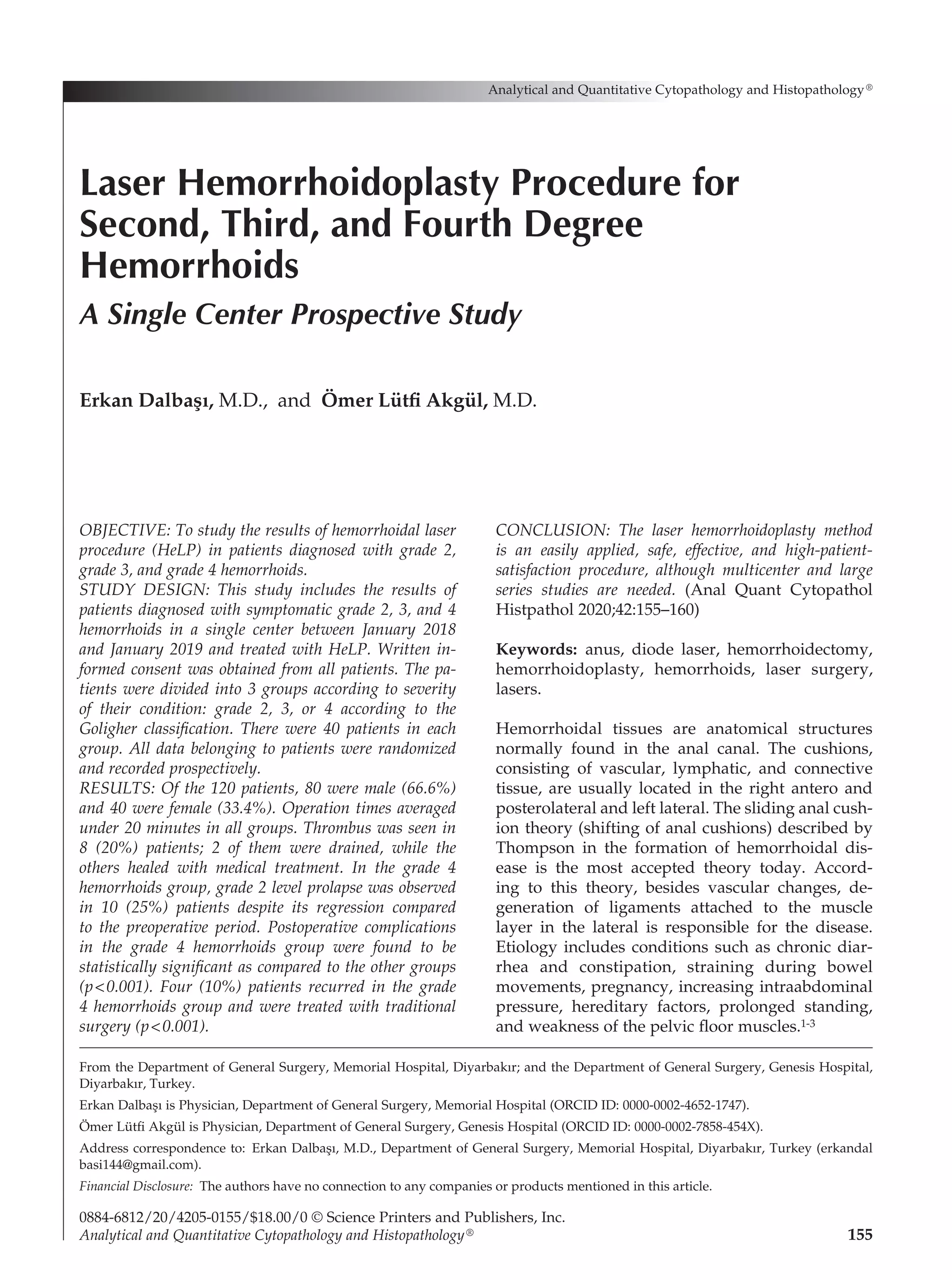 Laser Hemorrhoidoplasty Procedure for Second, Third, and Fourth Degree ...
