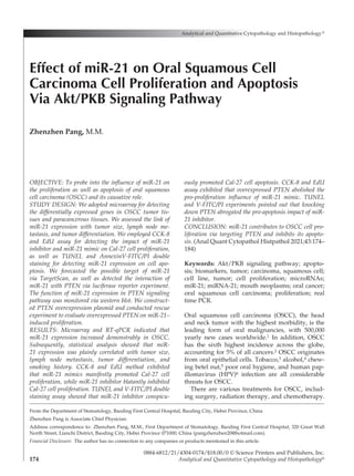 Effect of miR-21 on Oral Squamous Cell Carcinoma Cell Proliferation and ...