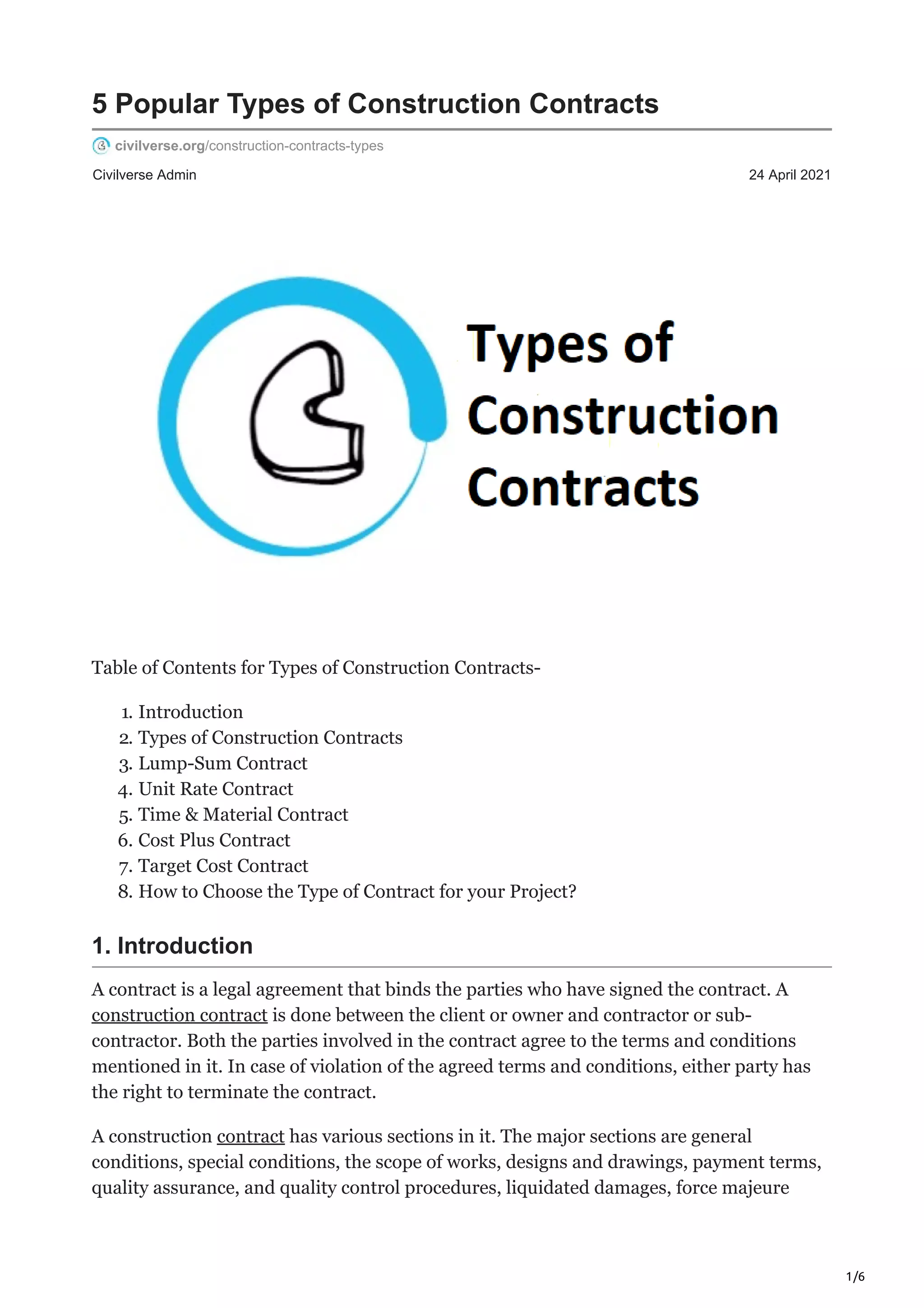 5 Popular Types of Construction Contracts | PDF
