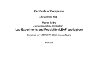 21. Lab Experiments and Feasibility (LEAF application) | PPT