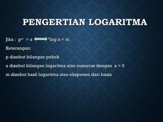 MATERI LOGARITMA DAN SIFAT-SIFATNYA SERTA | PPT