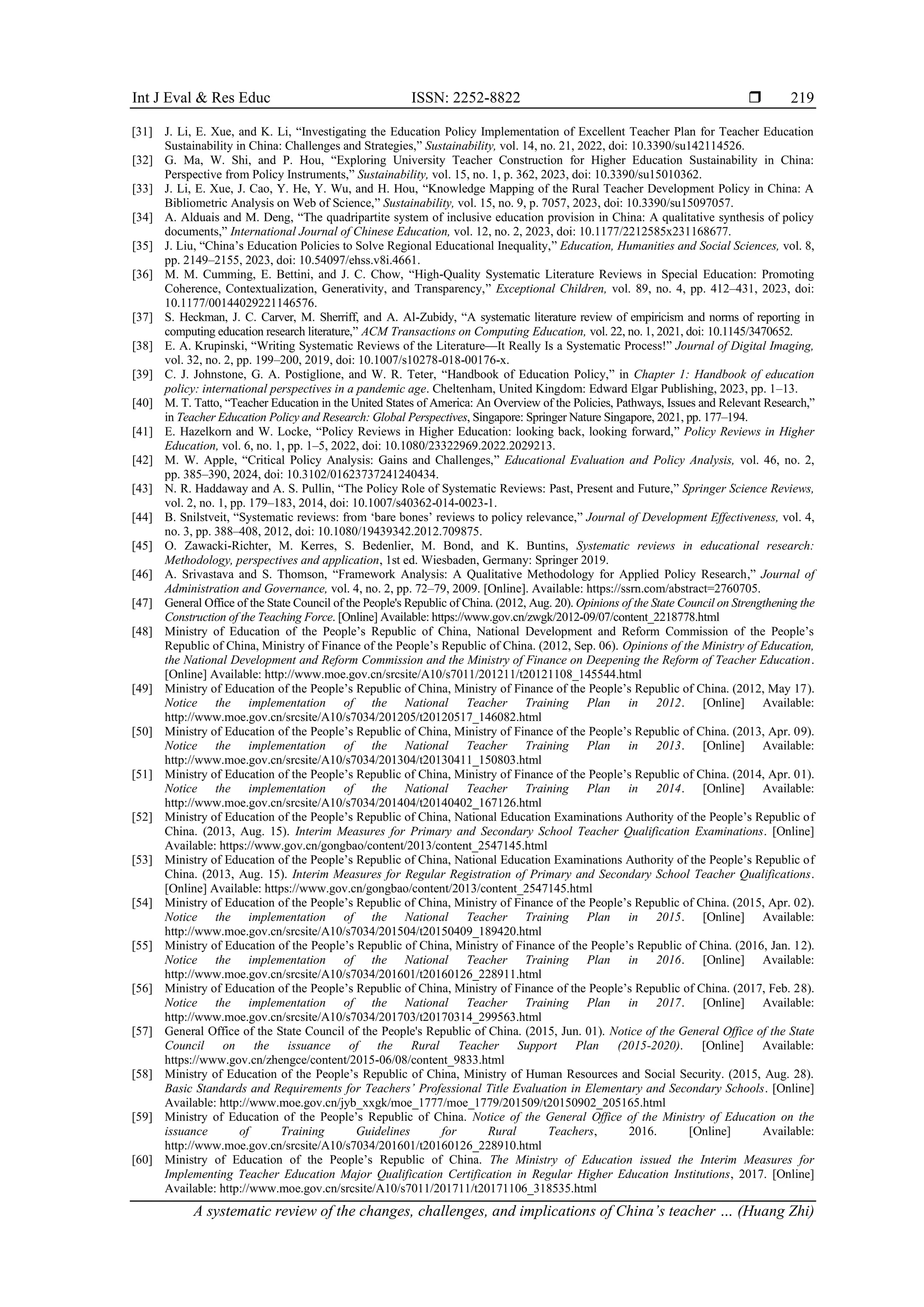 A systematic review of the changes, challenges, and implications of China’s teacher education ...