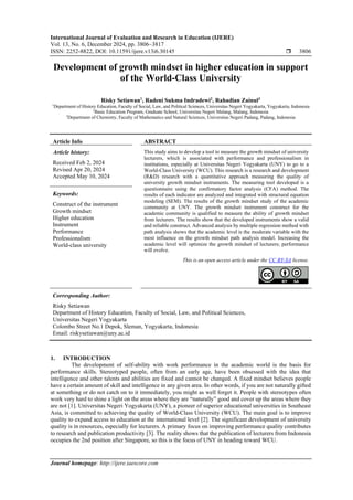 Development of growth mindset in higher education in support of the ...