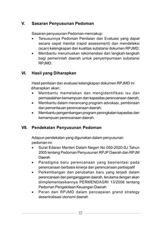 Pedoman Penilaian Dokumen Perencanaan Pembangunan Daerah (Rencana Pembangunan Jangka Menengah ...