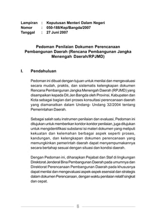 Pedoman Penilaian Dokumen Perencanaan Pembangunan Daerah (Rencana Pembangunan Jangka Menengah ...