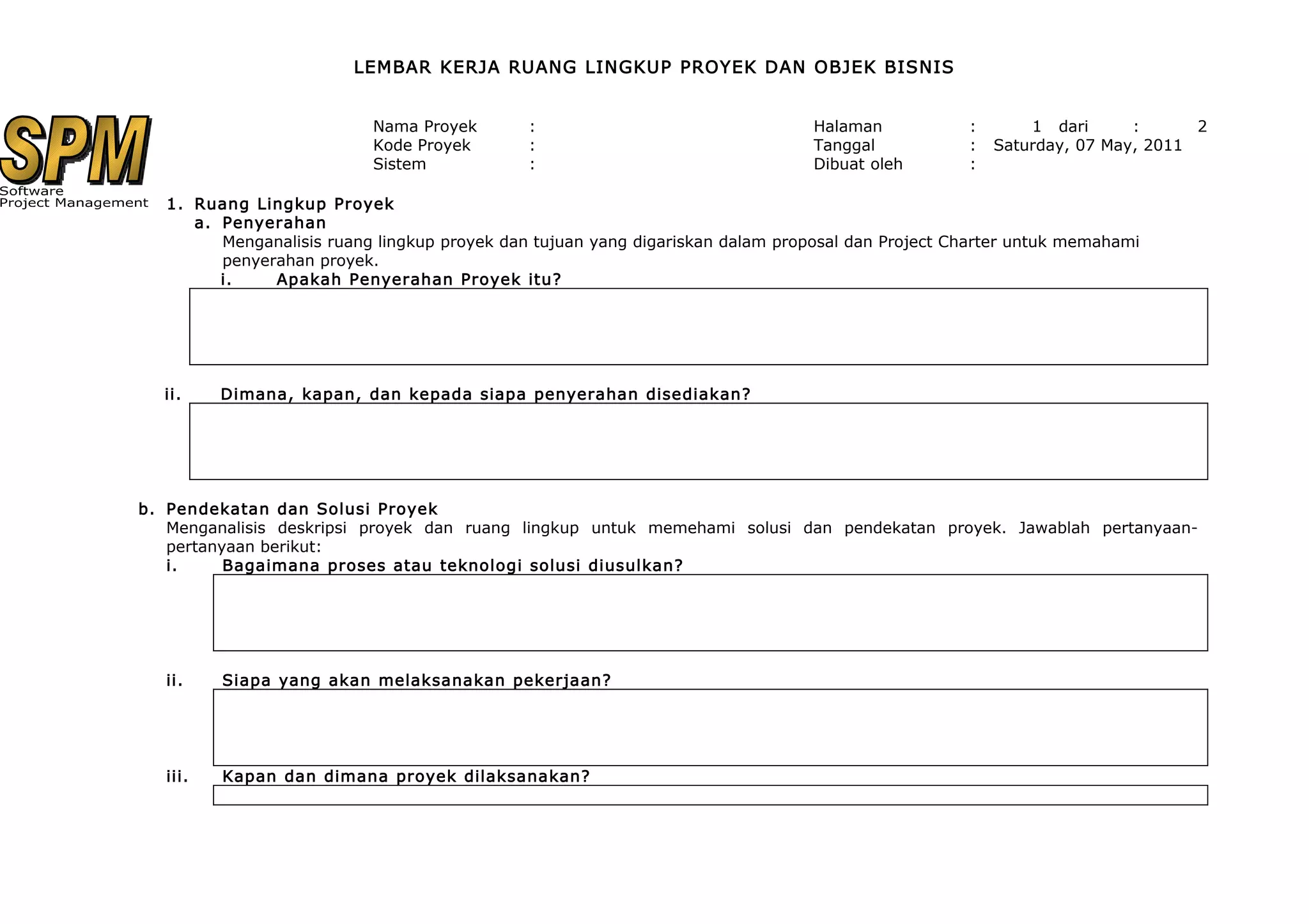 21 lembar k erja ruang lingkup proyek dan objek bisnis | DOC