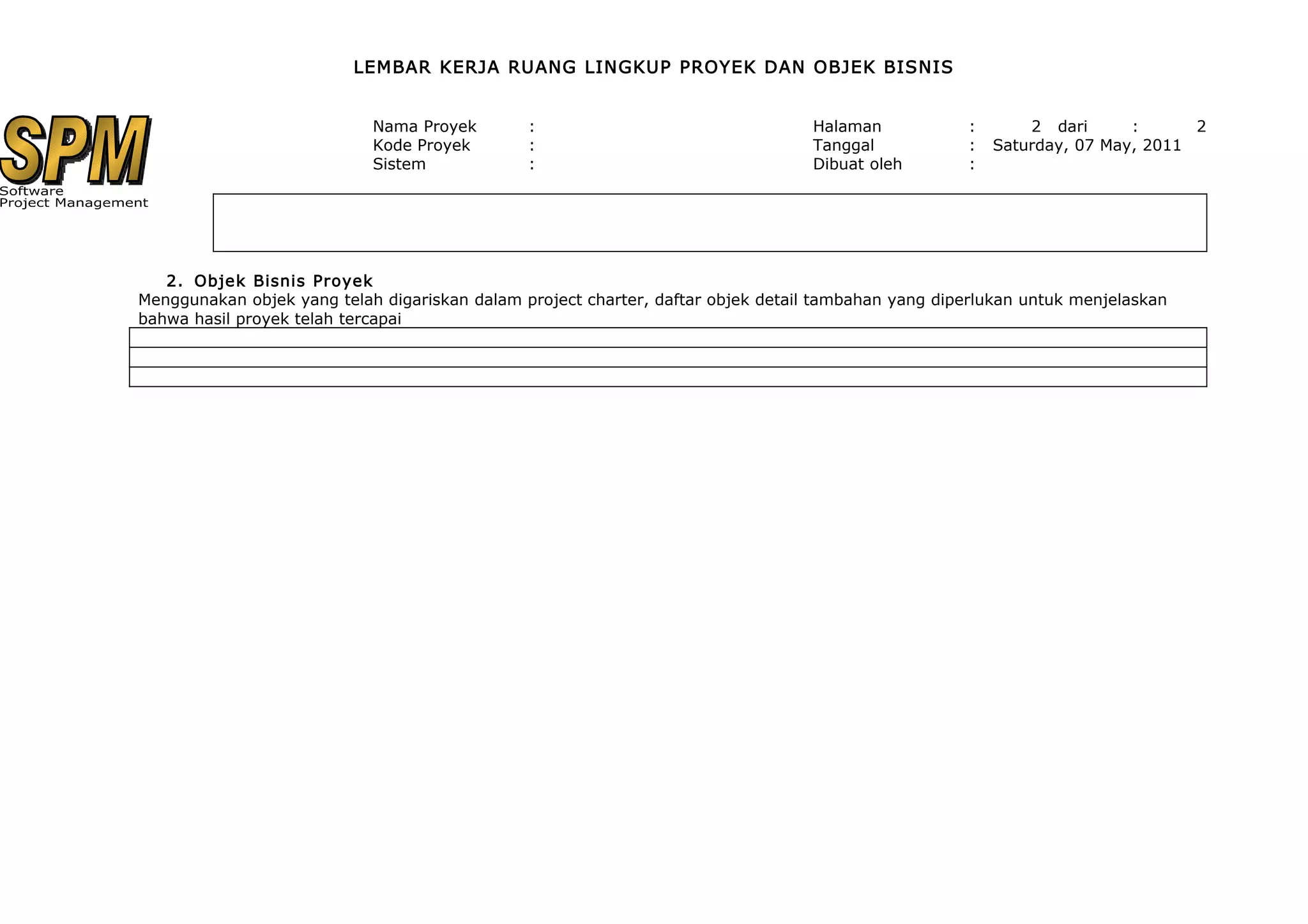 21 lembar k erja ruang lingkup proyek dan objek bisnis | DOC