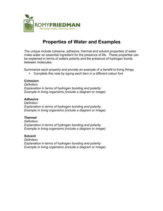 Properties of Water and Examples | PDF