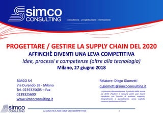 SIMCO CONSULTING - "La logistica 2020 come leva competitiva" | PDF | Logistics | Business