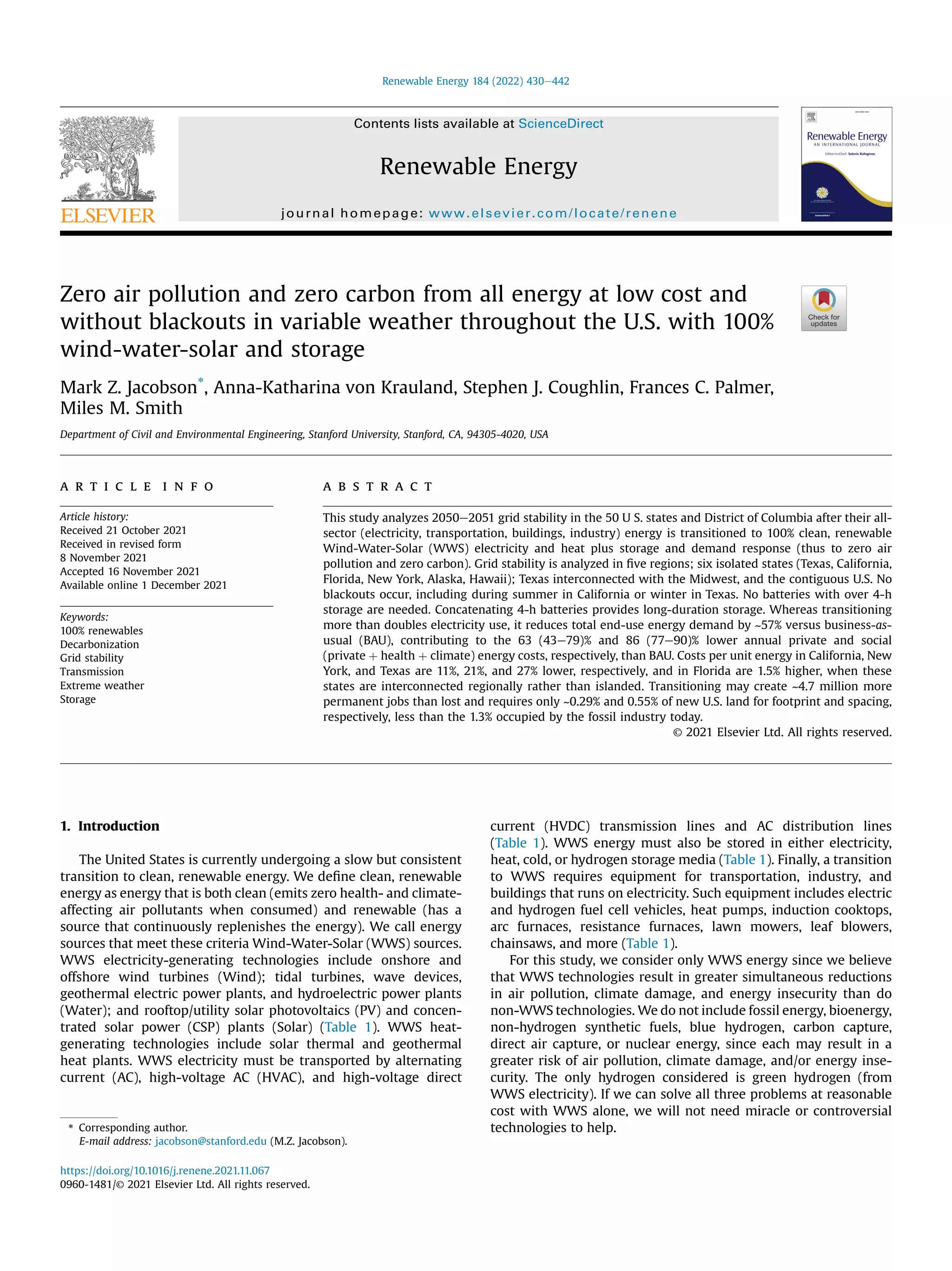 Mark Z.Jacobson et. al Publication : Roadmap Zero Carbon | PDF
