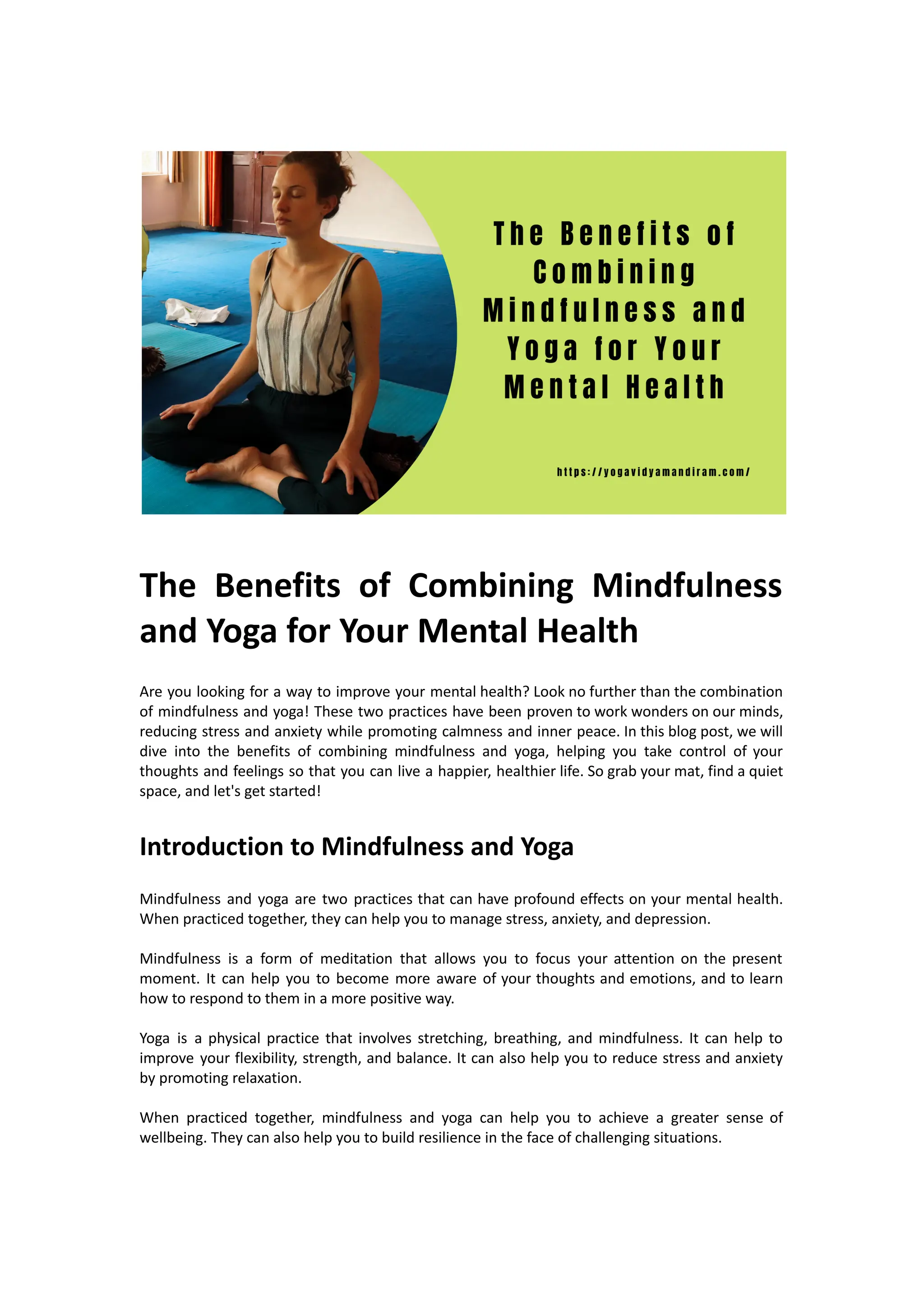 The Benefits of Combining Mindfulness and Yoga for Your Mental Health | PDF