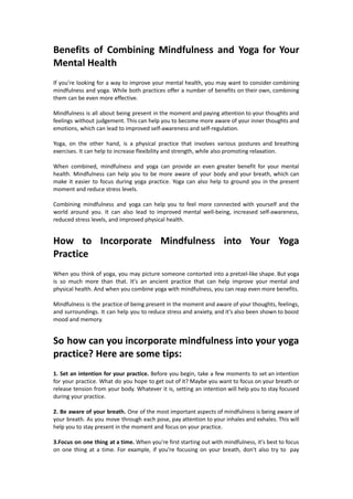 The Benefits of Combining Mindfulness and Yoga for Your Mental Health | PDF