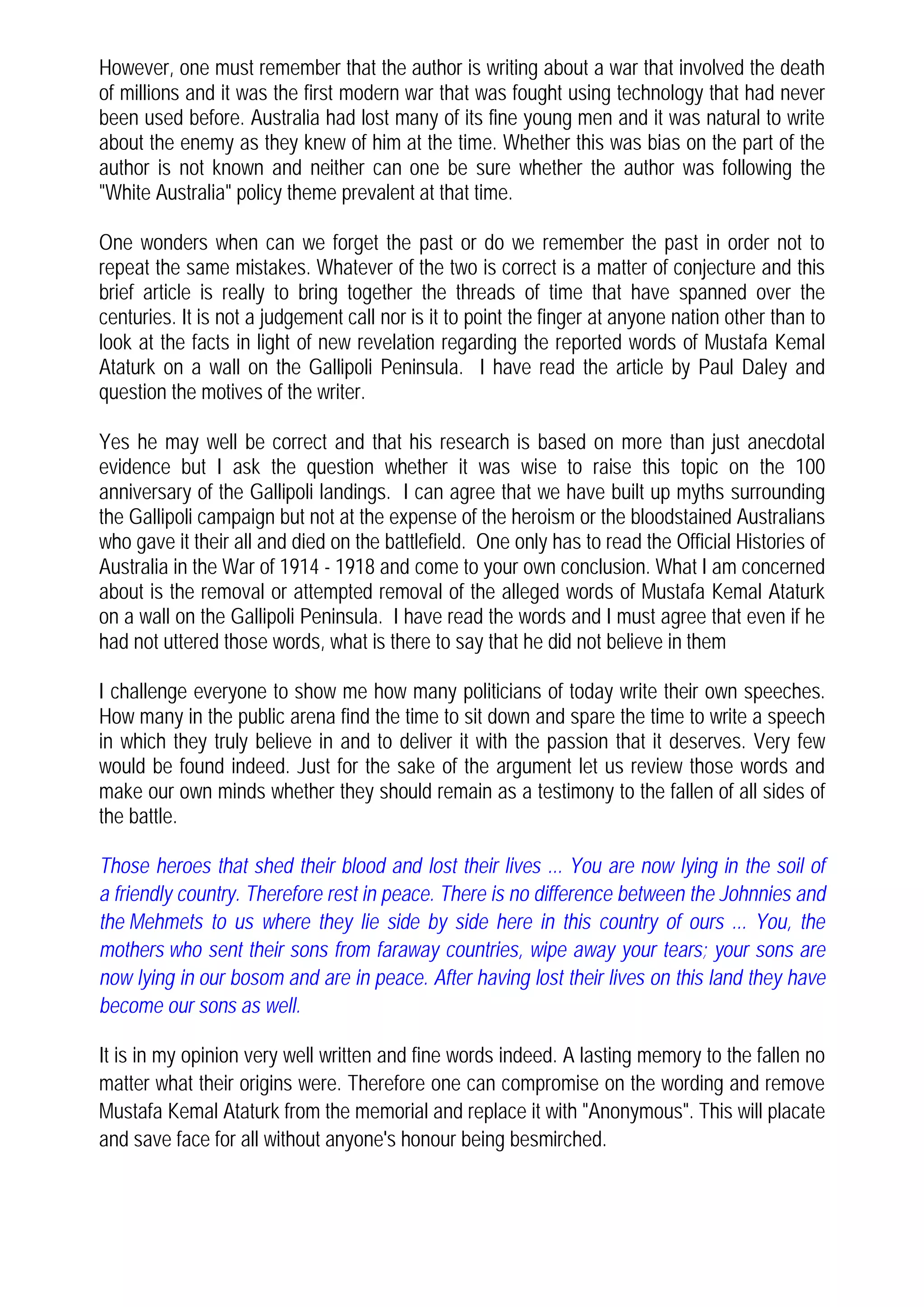 MUSTAFA KEMAL ATATURK & THE ANZACS | PDF