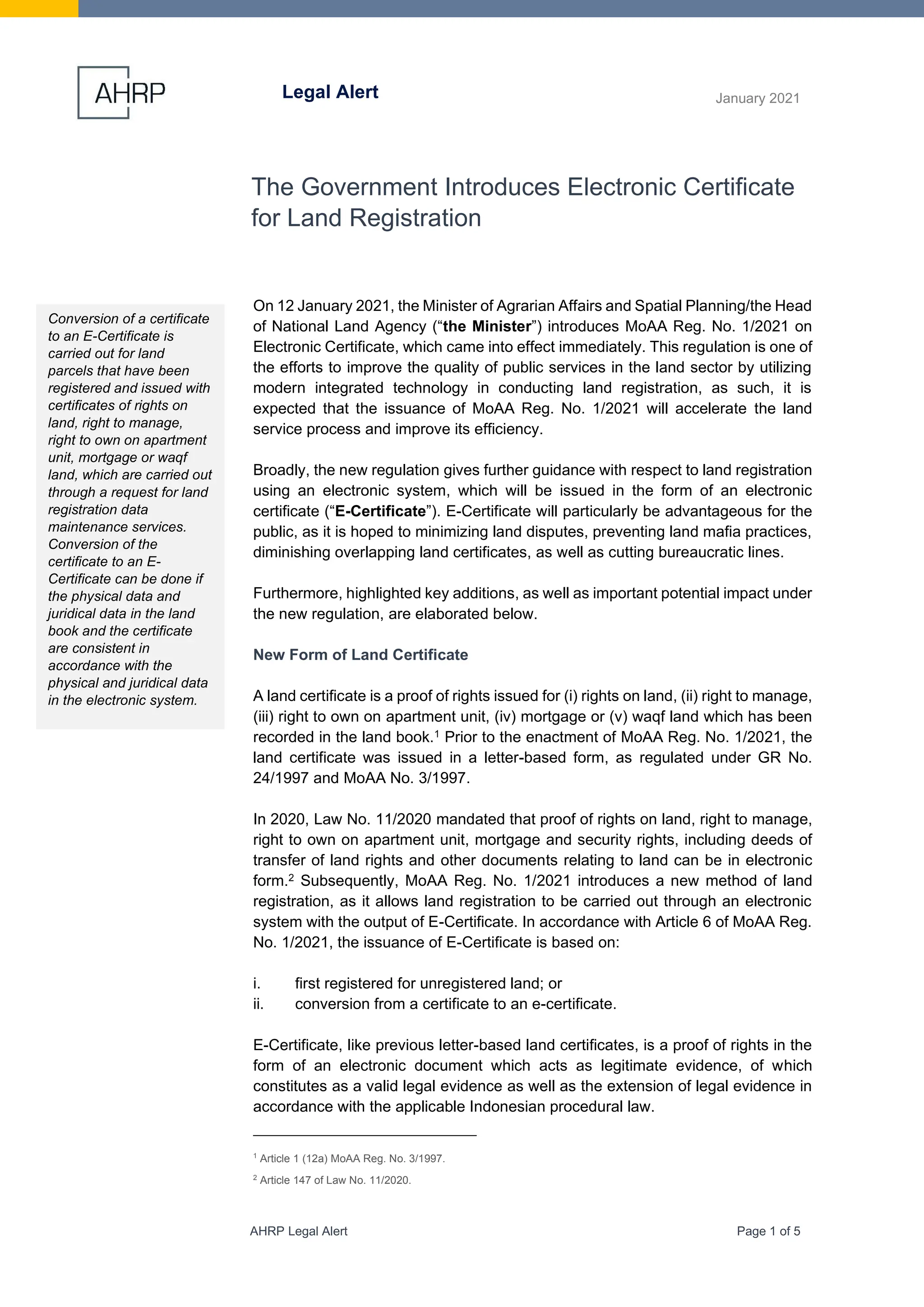 The Government Introduces Electronic Certificate for Land Registration ...
