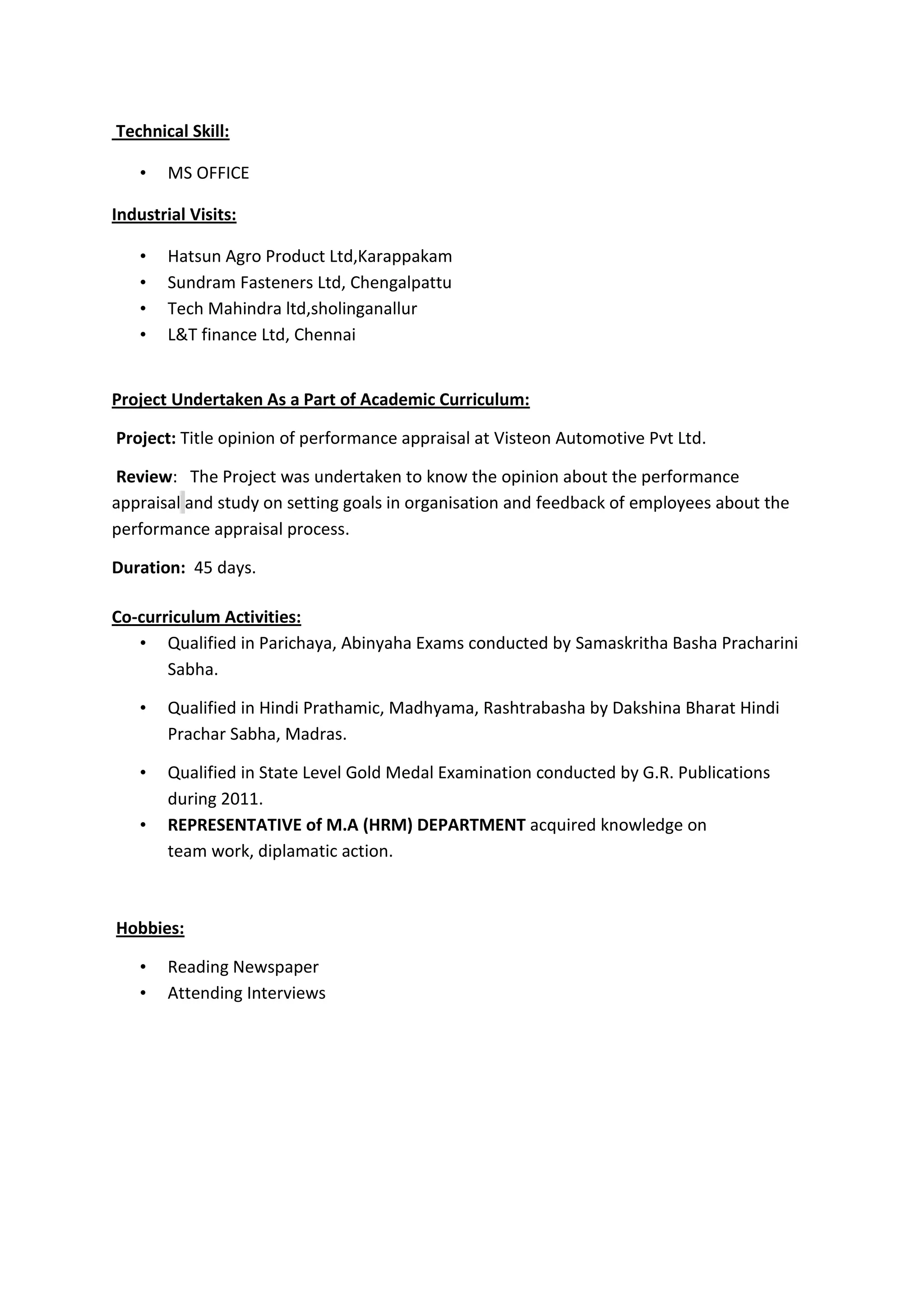 Resume of Haritha Sankar | PDF | Human Resources | Business