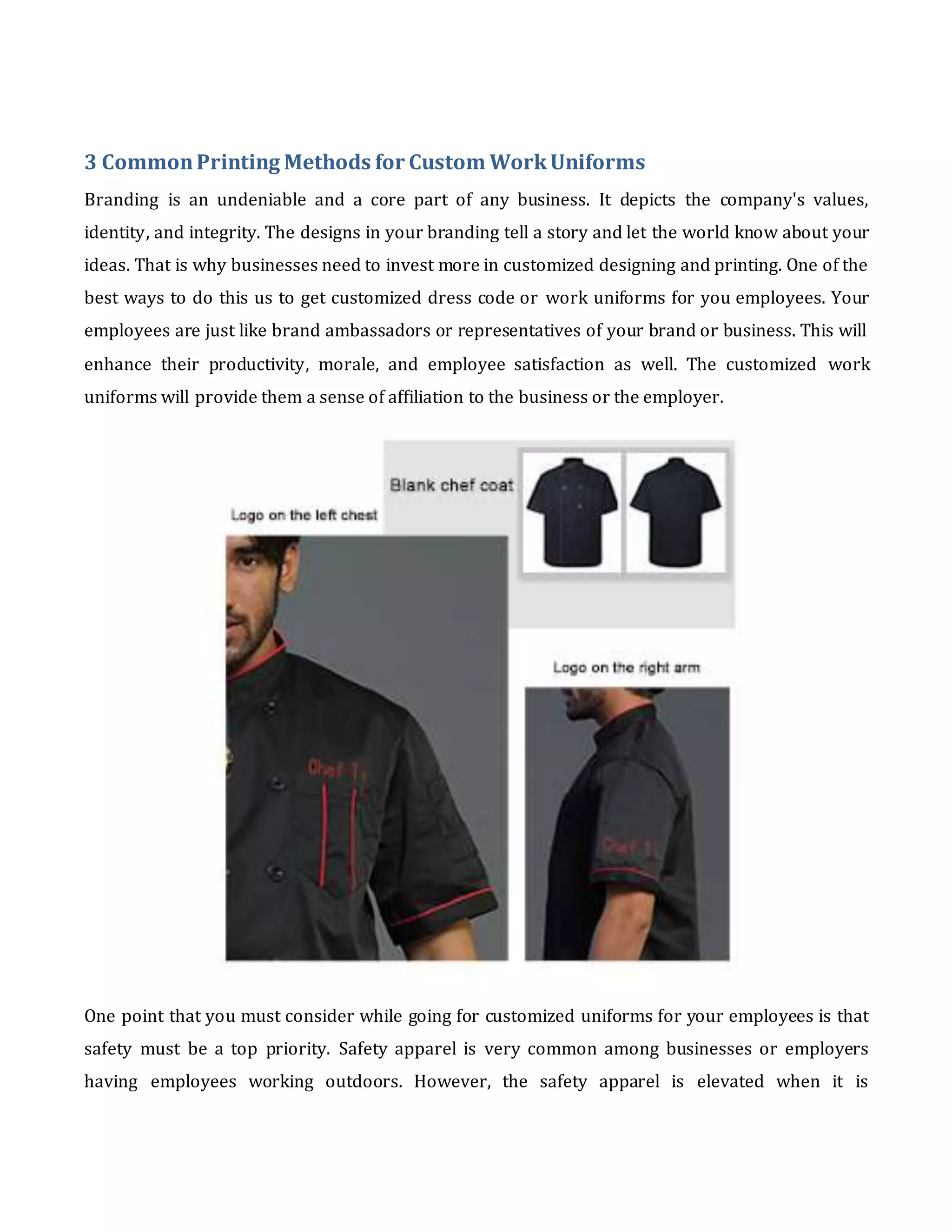 3 common printing methods for custom work uniforms | DOCX