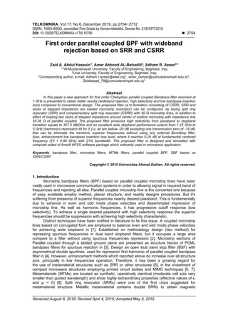 First order parallel coupled BPF with wideband rejection based on SRR and CSRR | PDF