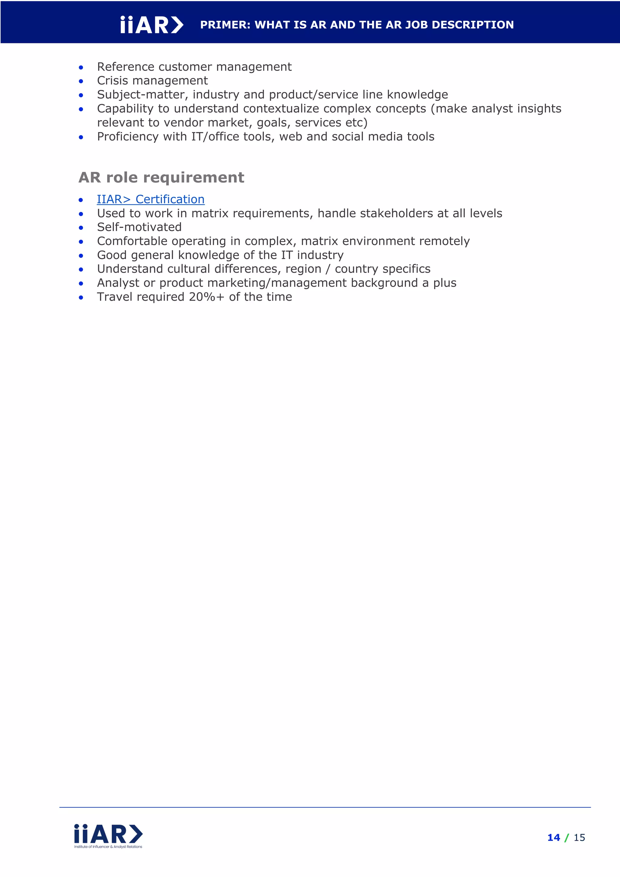 IIAR> Primer: what is analyst relations? | PDF