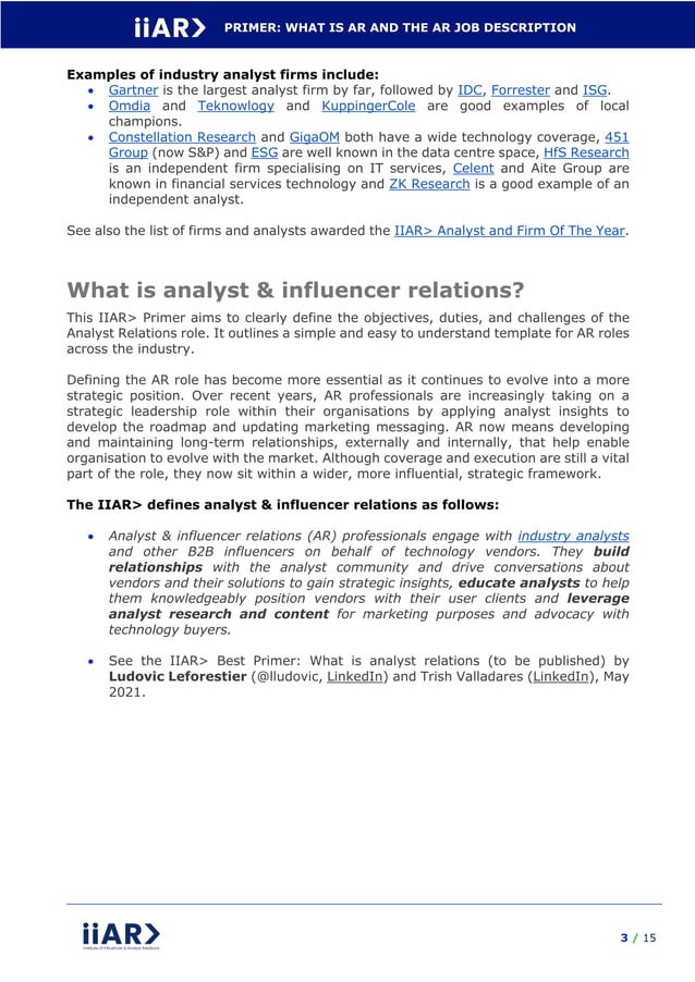 IIAR> Primer: what is analyst relations? | PDF