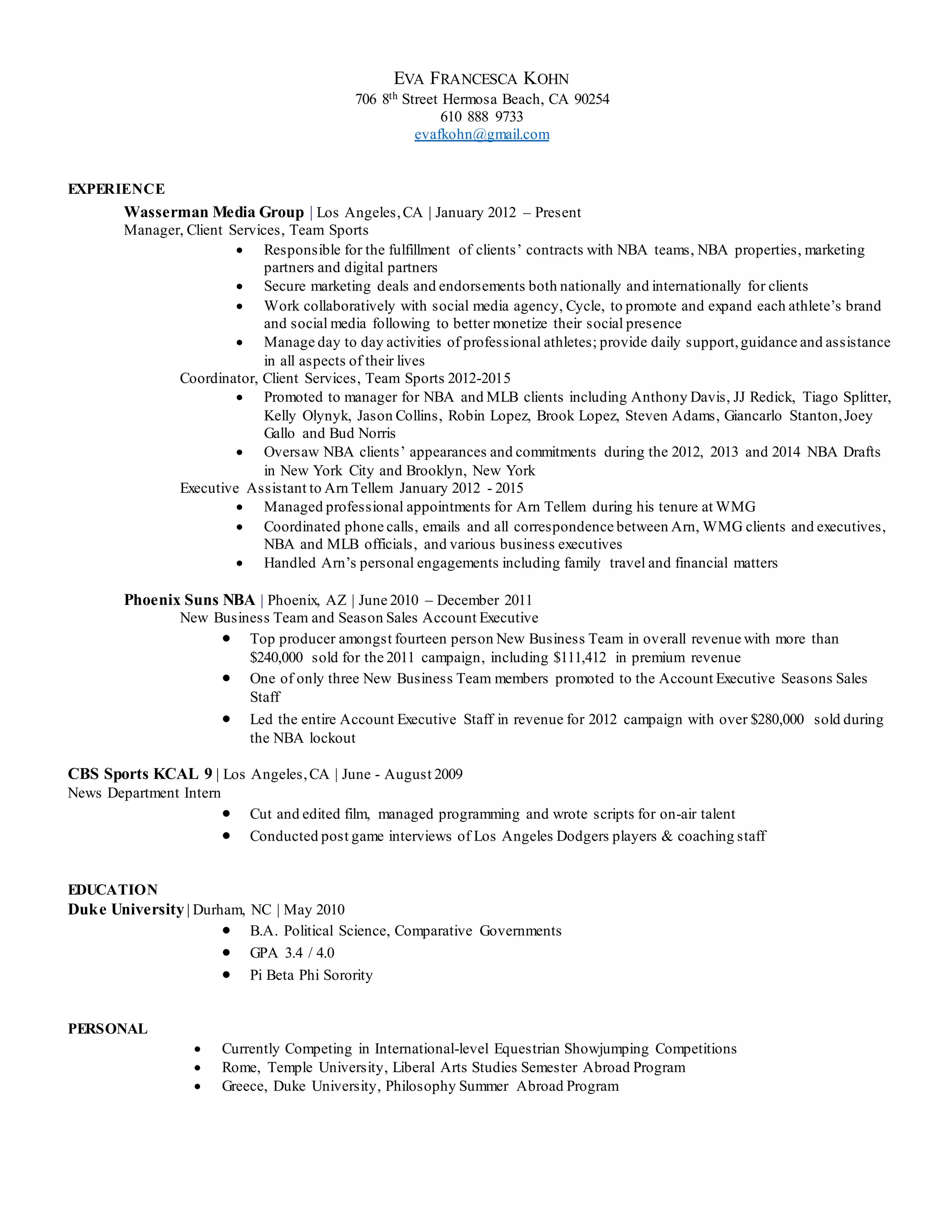 Eva Francesca Kohn resume | PDF