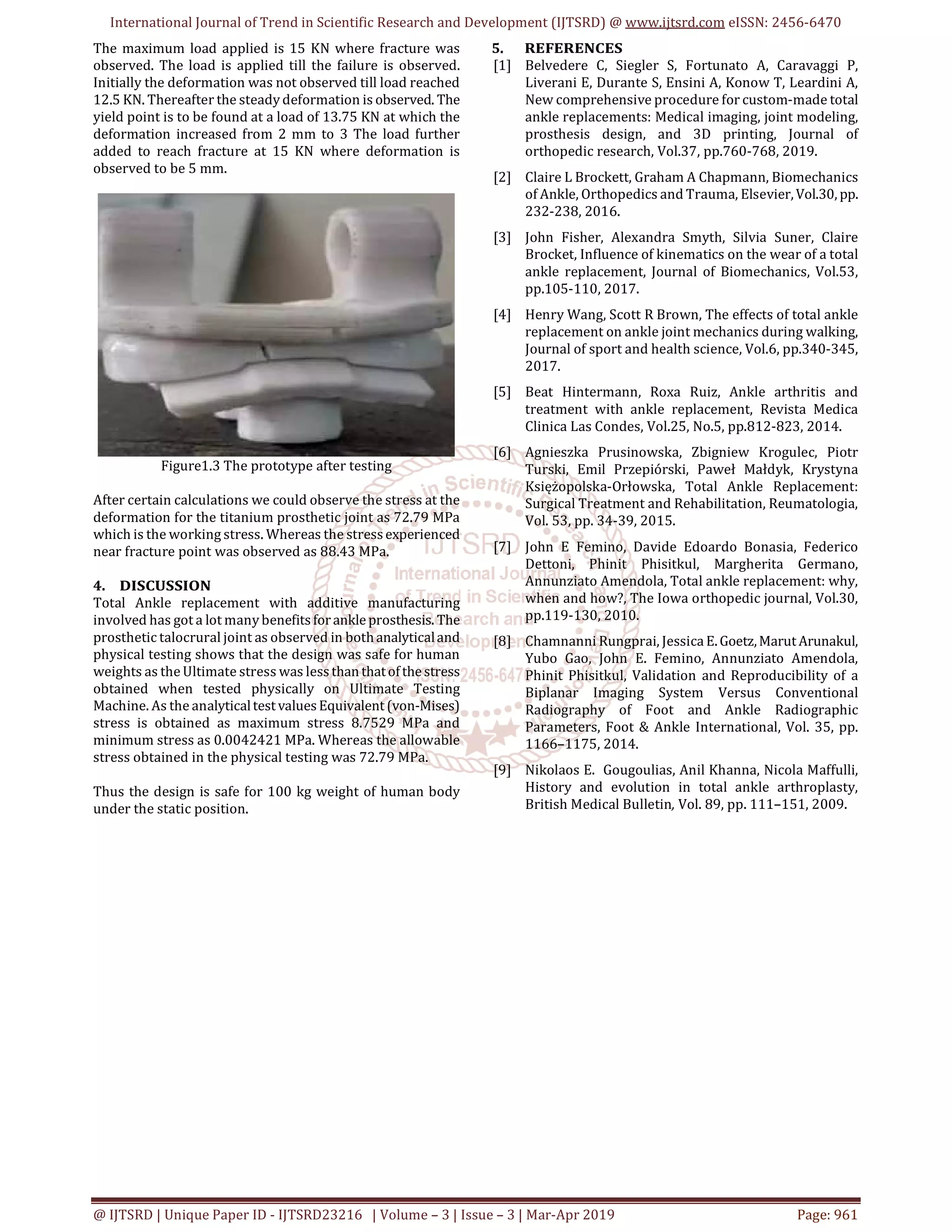 Additive Manufacturing and Testing of a Prosthetic Foot Ankle Joint | PDF