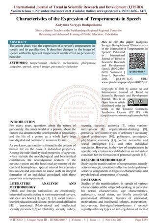 Characteristics of the Expression of Temperaments in Speech | PDF